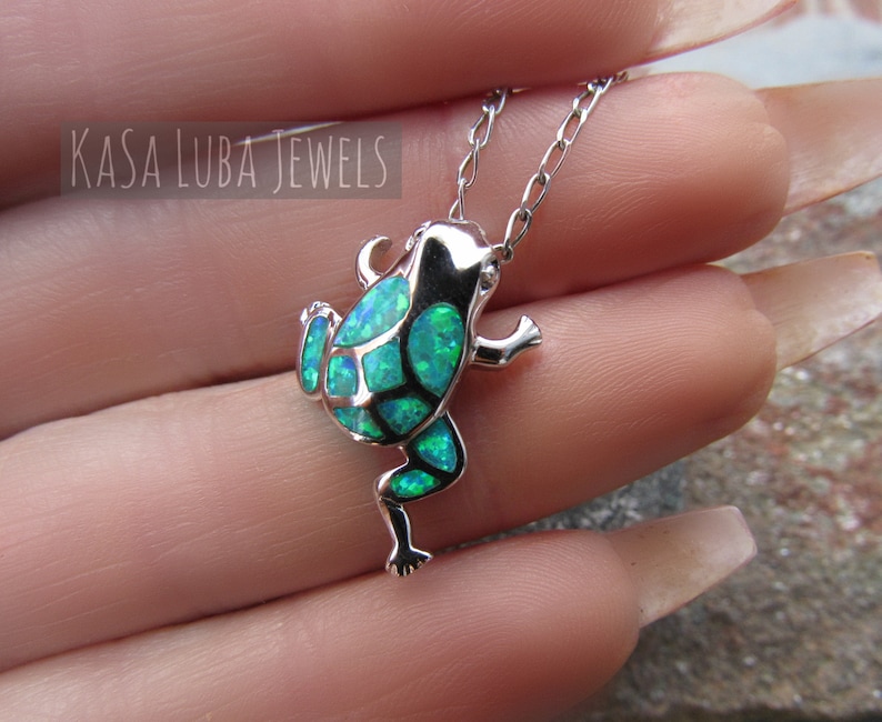 Silver Green Lab Opal Frog Pendant Frog Lovers Sterling - Etsy
