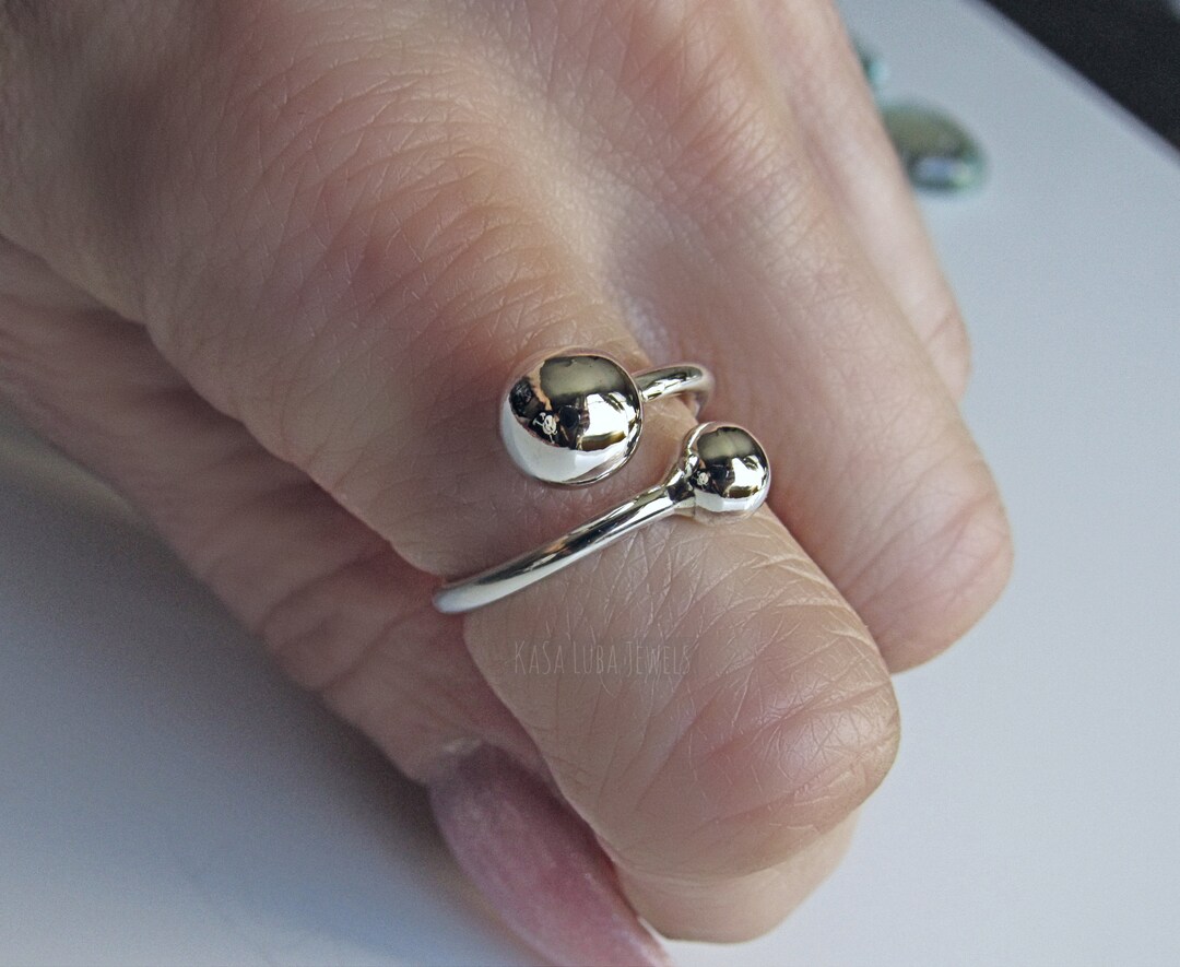 Wrap Around Sterling Silver Ball Ring - Adjustable Ring - Womens Ring ...