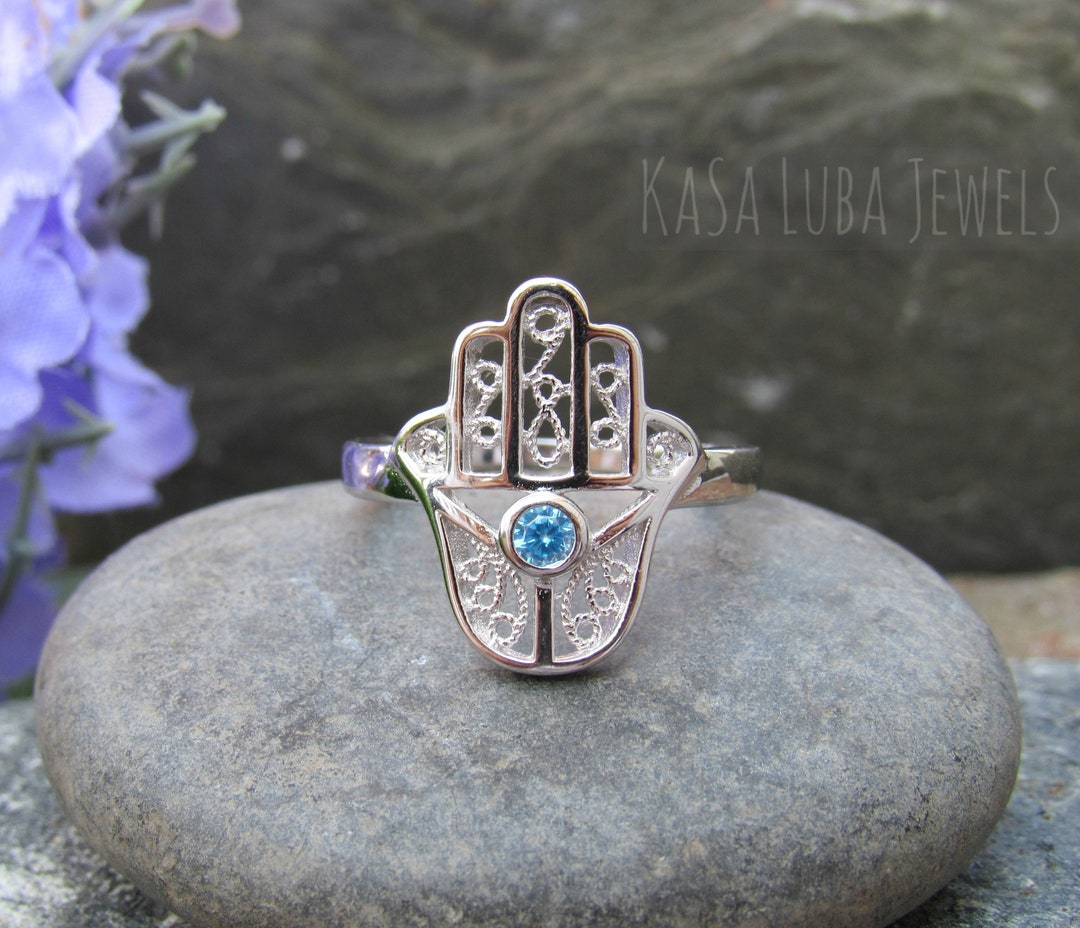 Silver Blue Hamsa Ring - Womens, Silver Hamsa Hand Ring - Spiritual ...