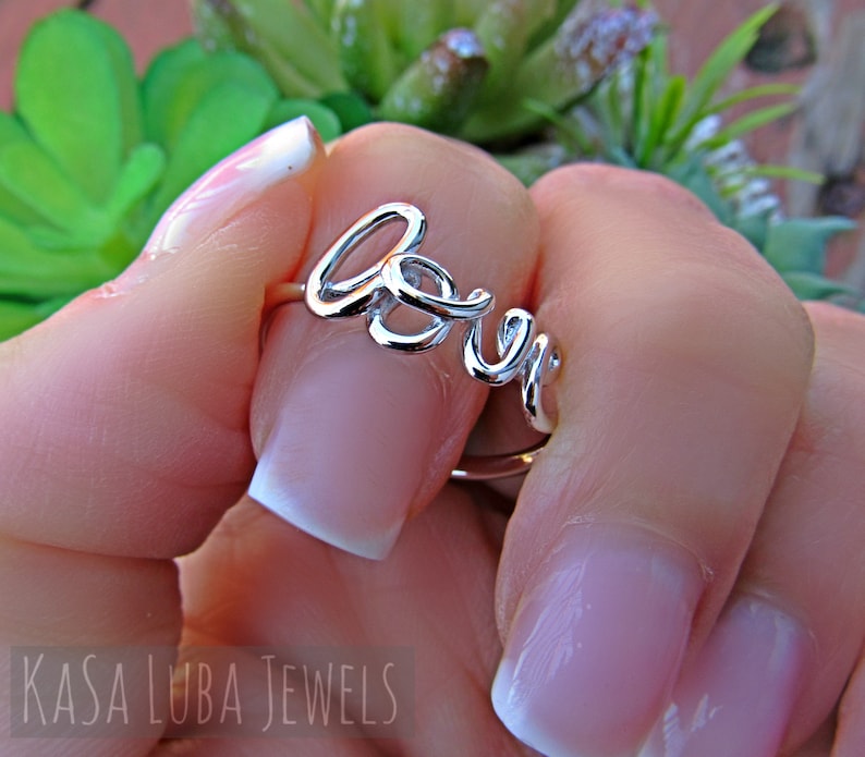 Silver Script Love Ring Love Ring Womens Silver Ring - Etsy