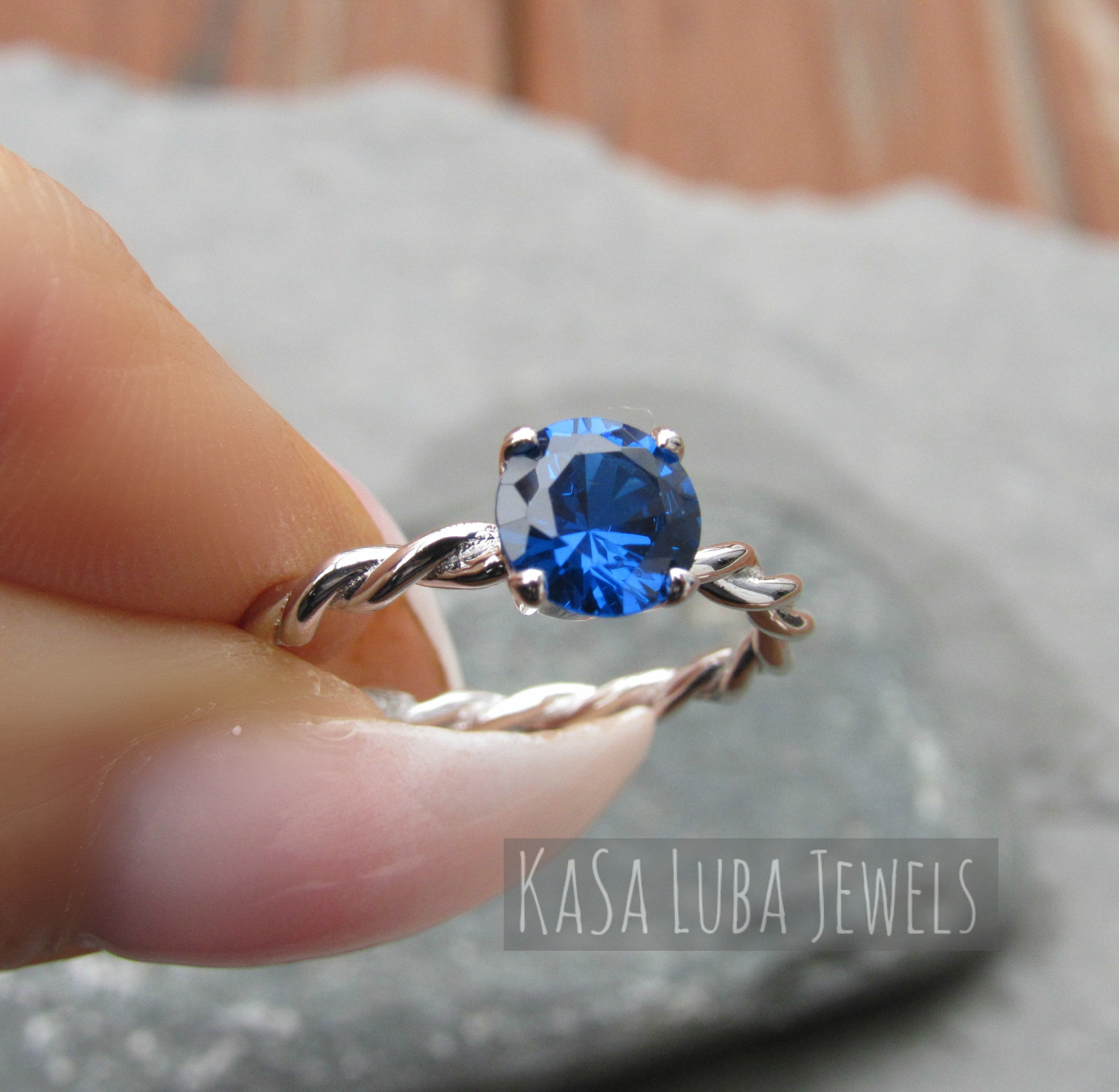 Blue CZ Silver Ring Sterling Silver 925 Solid Silver | Etsy