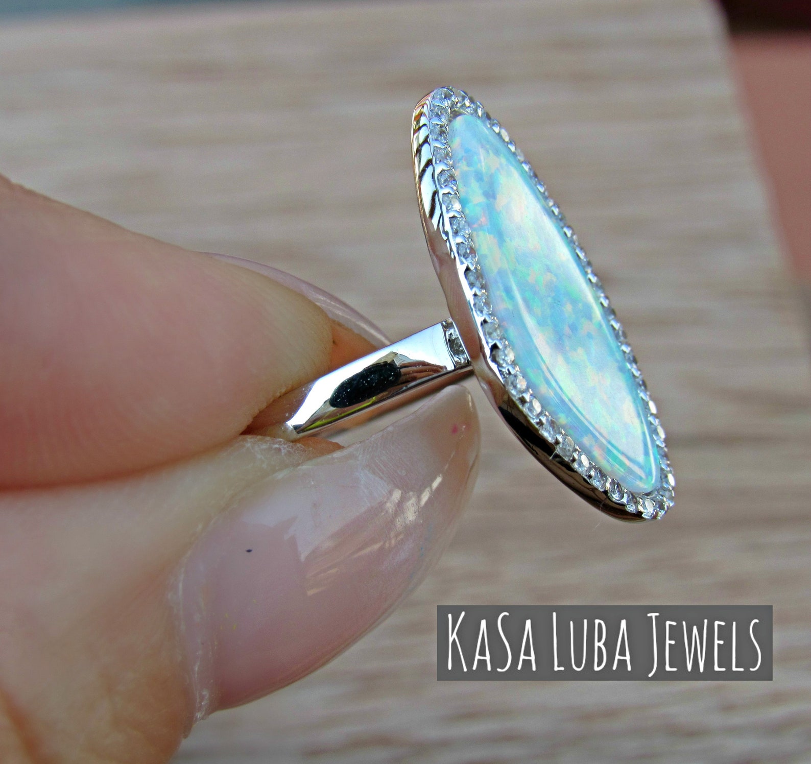 Lab White Opal silver ring cz silver ring White opal ring | Etsy