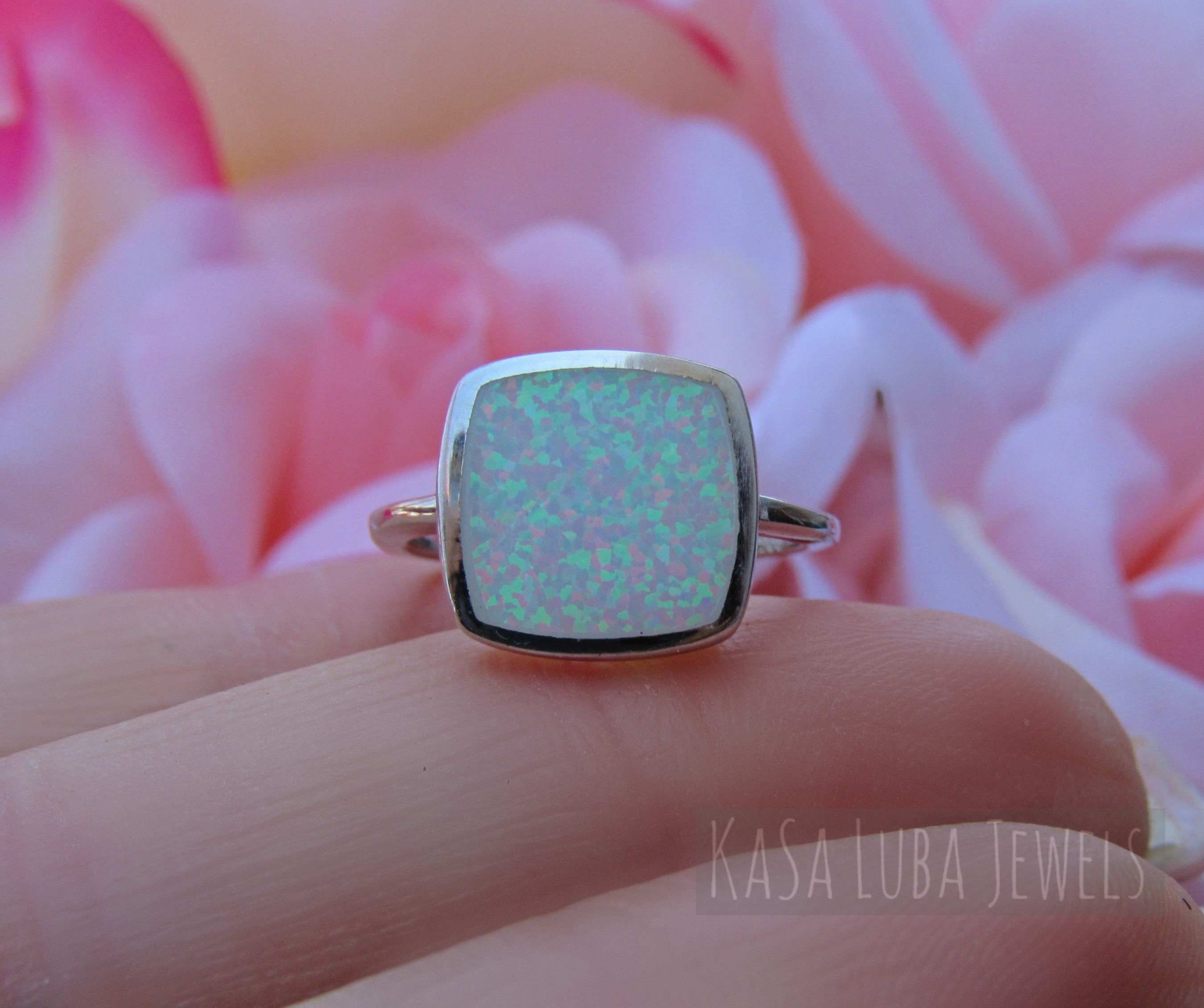 White Lab Opal Silver Ring Opal Ring Statement Ring Silver | Etsy