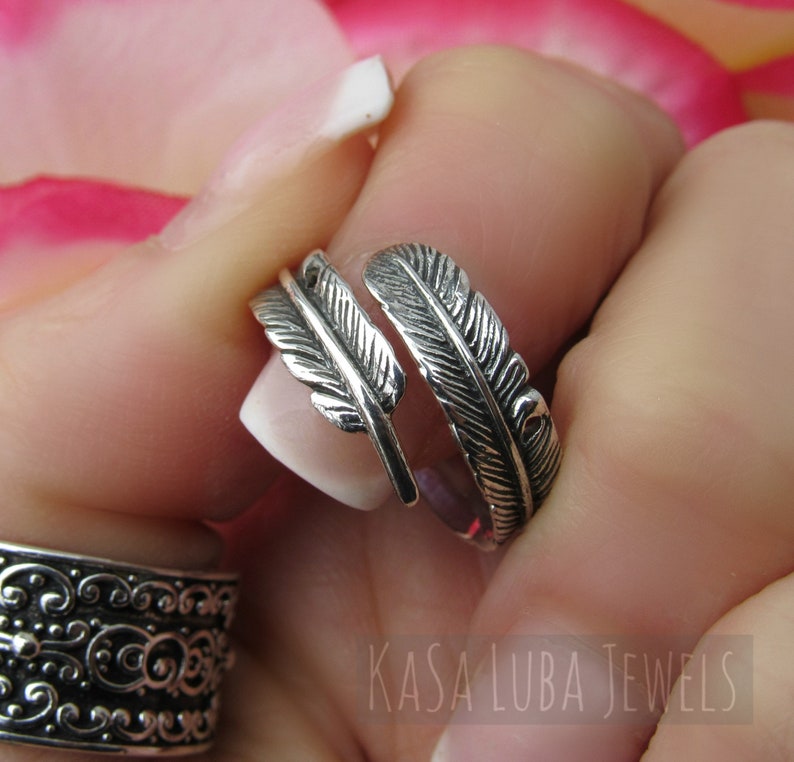 Silver Feather Ring Womens Leaf Ring Silver Nature Ring | Etsy
