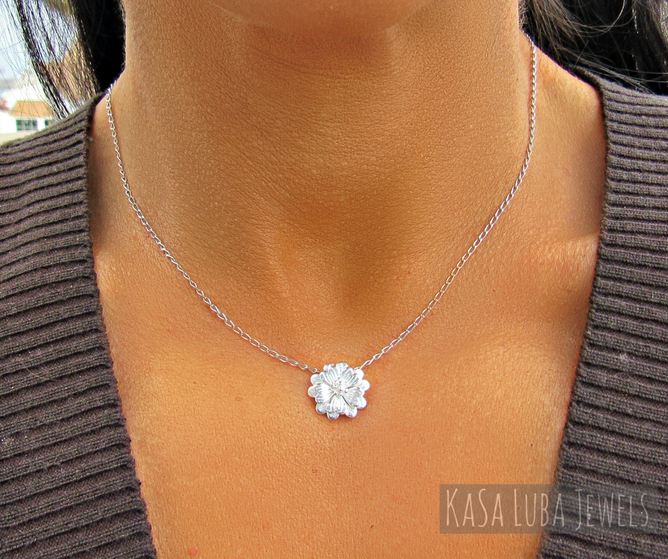 Sterling Silver Flower Pendant Gift for Her Flower Jewelry | Etsy