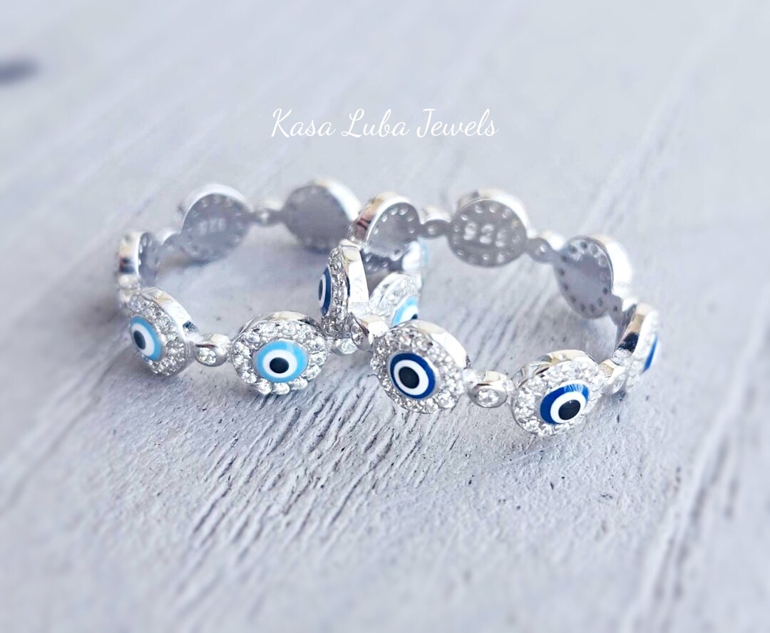 Sterling Silver Evil Eye Eternity Ring - Womens Evil Eye Silver Jewelry ...