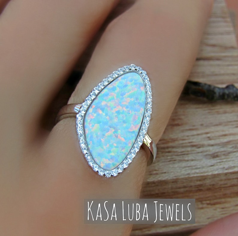 Lab White Opal Silver Ring Cz Silver Ring White Opal Ring - Etsy