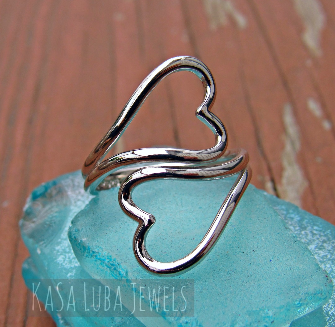 Sterling Silver Double Heart Ring: High Polish Promise Ring - Etsy