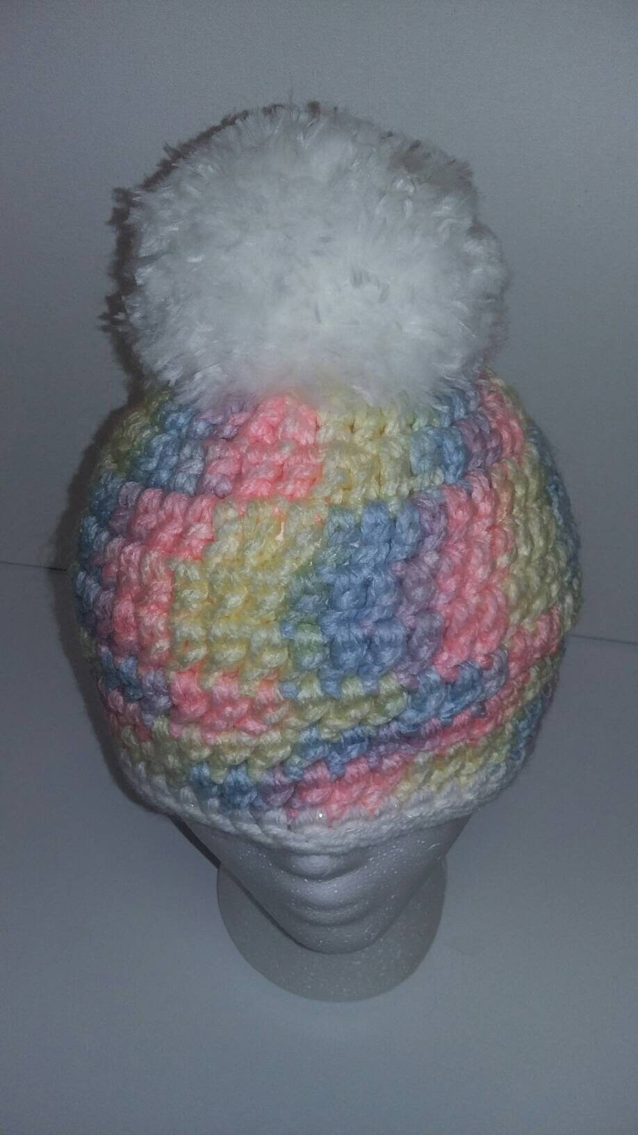 Rainbow Cotton Candy Crochet Hat / Girls Hat / Girls Gift / Warm Hat - Etsy
