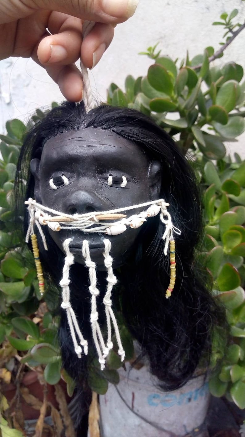 Shrunken Human Head Tzantza Warrior Trophy Jivaro Tribe Replica ...