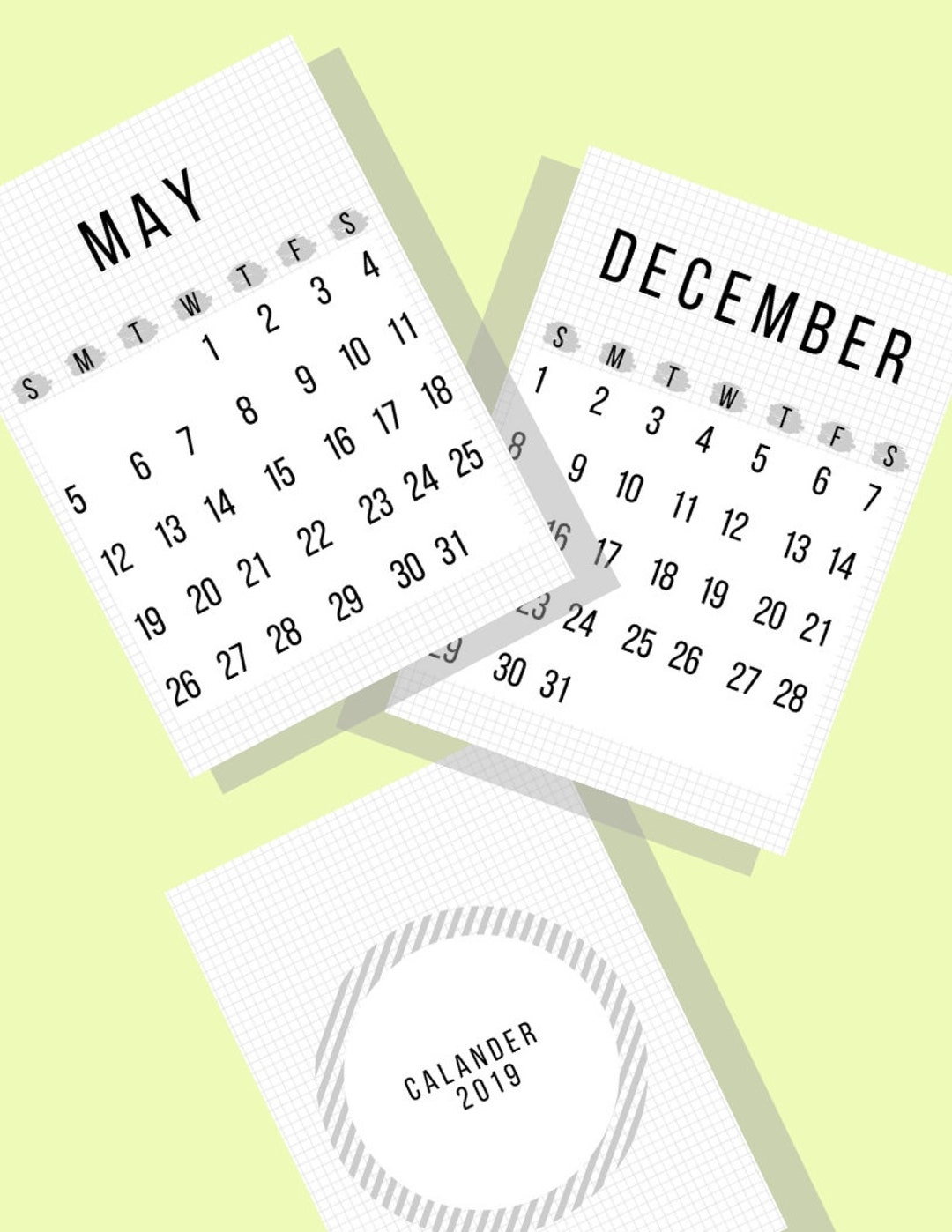 Minimal Yearly Calendar Instant Download Calendar Downloadable Calendar ...