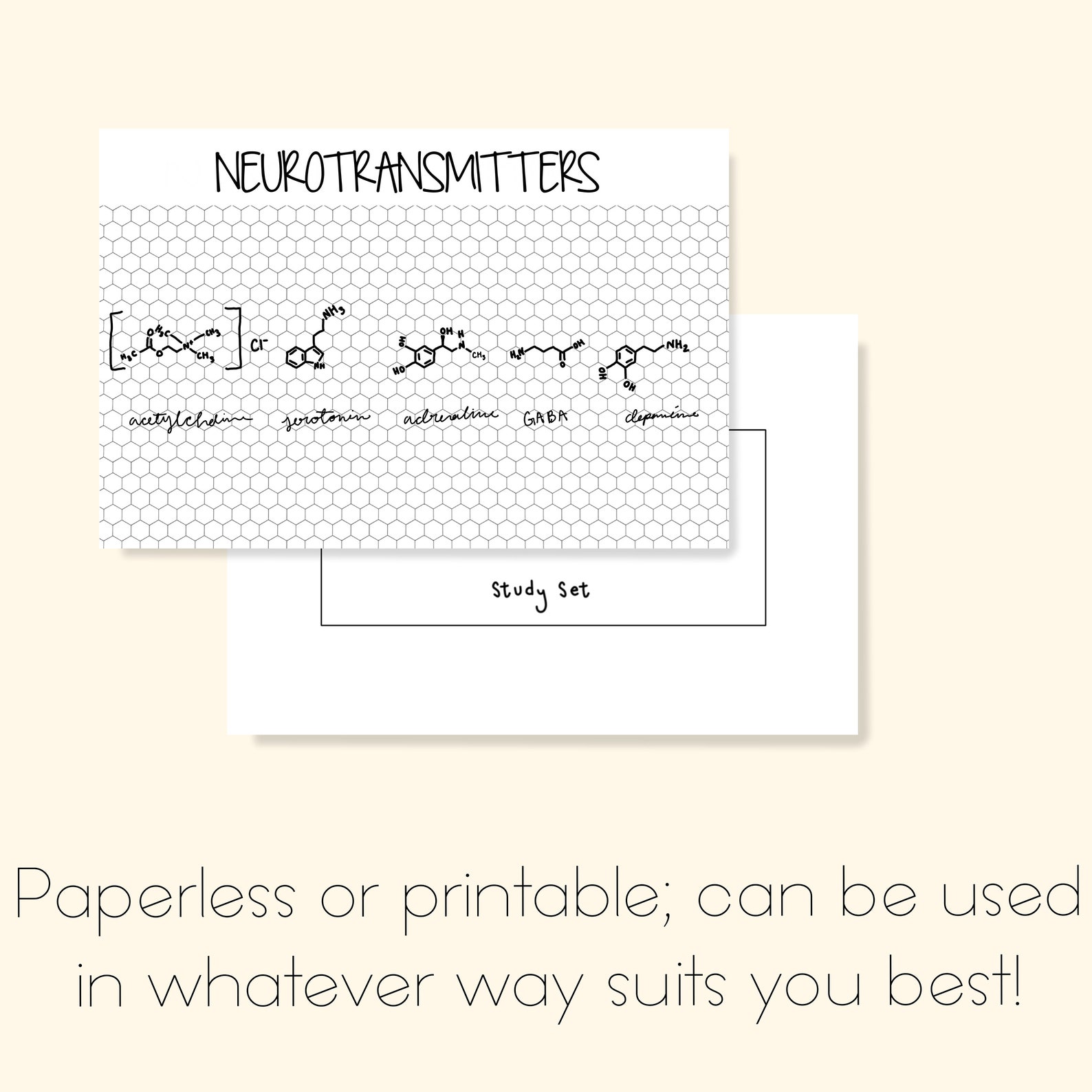 Hexagonal Graphing Paper and Flashcard Set Digital Printable Chemistry ...