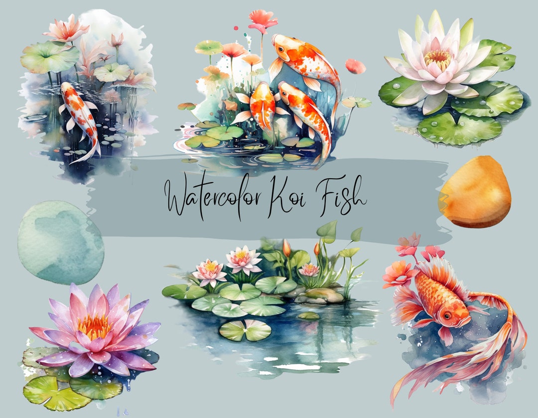 Watercolor Koi Fish Clipart, Koi Fish Clip Art, Koi Fish Invitation ...