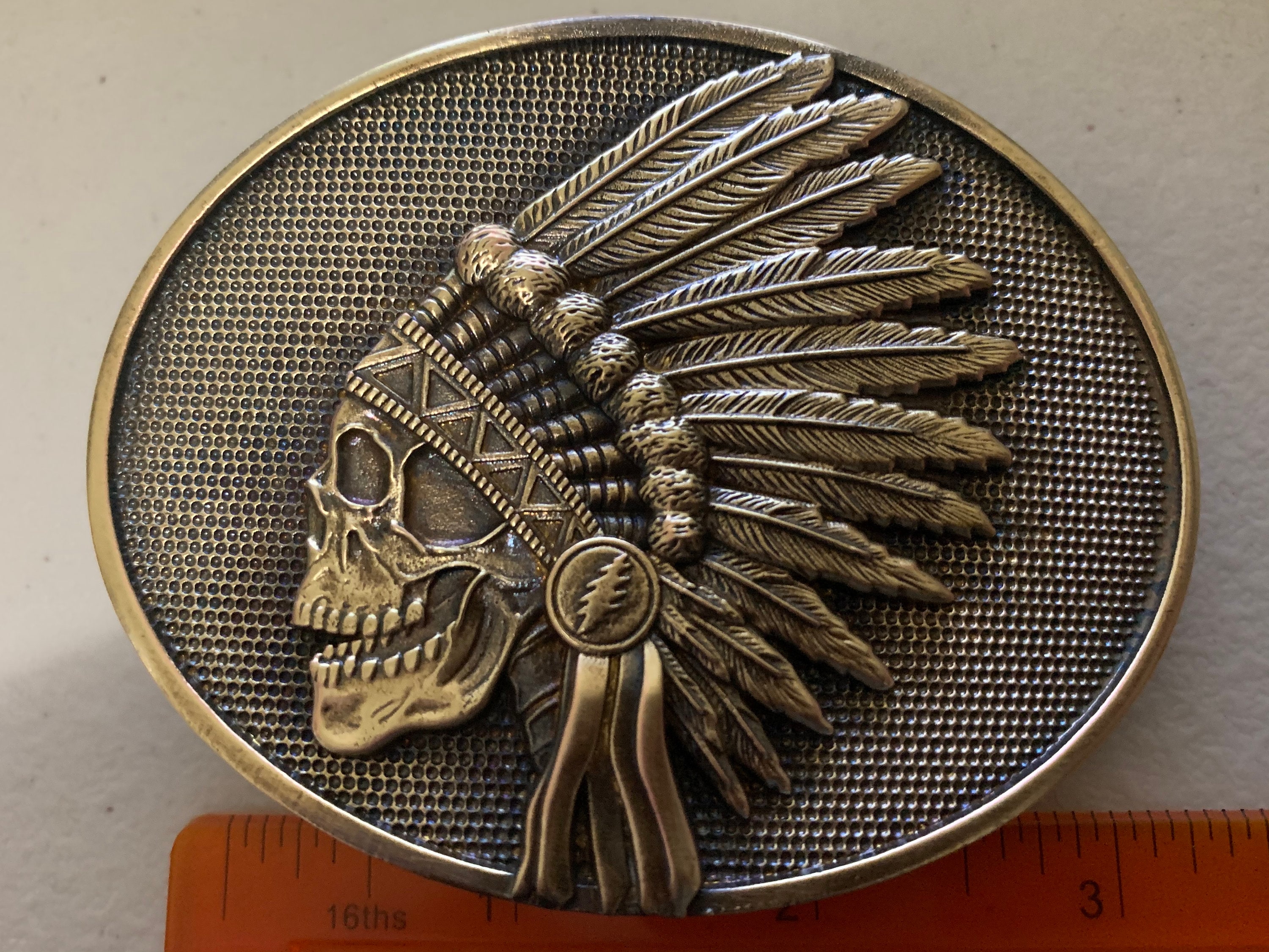 Indian Feathers BRASS Skull Grateful Dead Lightning Bolt Belt | Etsy