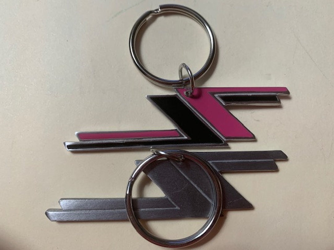 SET of 2 ZZ TOP Hot Pink and Black and A Plain Silver Key Chain Solid ...