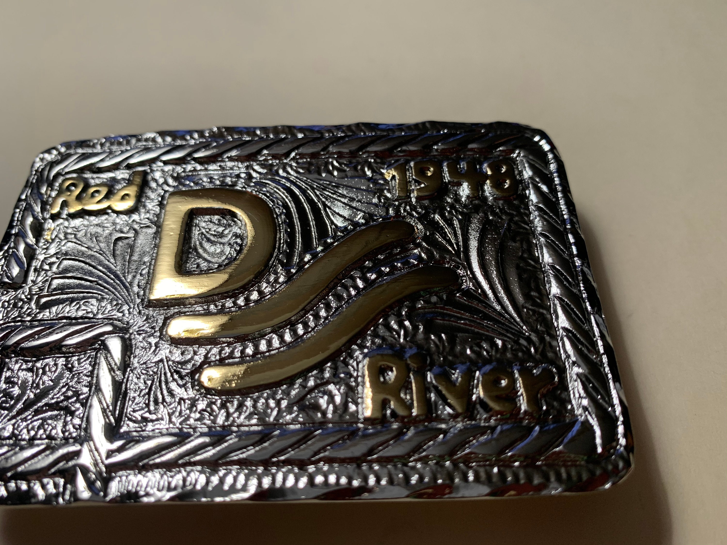 John Wayne Gold/nickel Red River D Belt Buckle Etched Scroll Western - Etsy