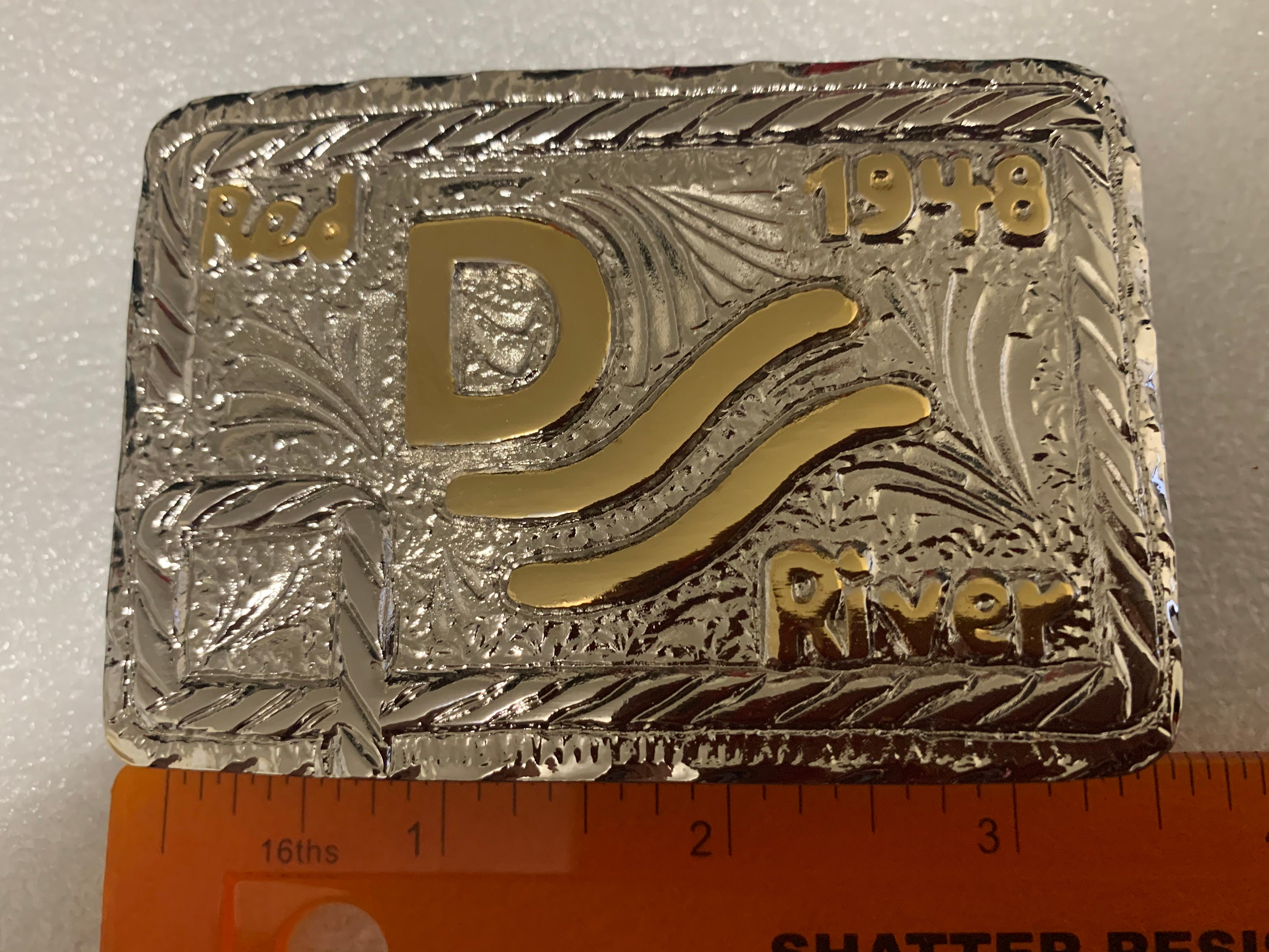 John Wayne Gold/nickel Red River D Belt Buckle Etched Scroll Western - Etsy