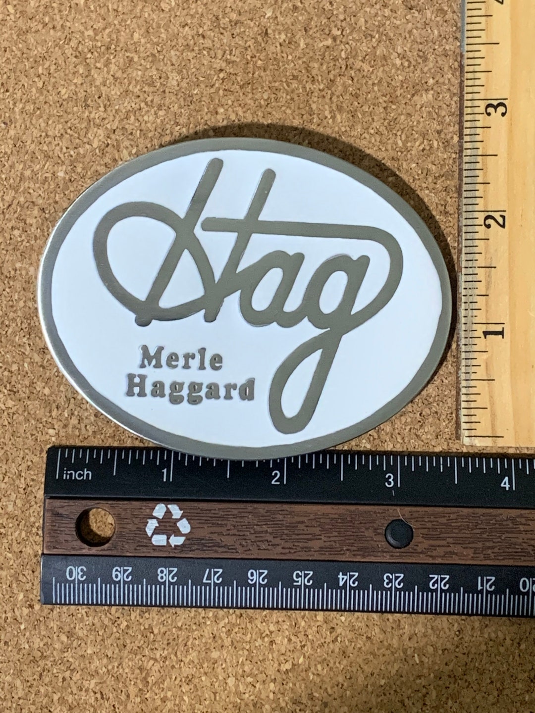 Merle Haggard the Great "hag" Belt Buckle Durable WHITE Enameled 3.5 ...