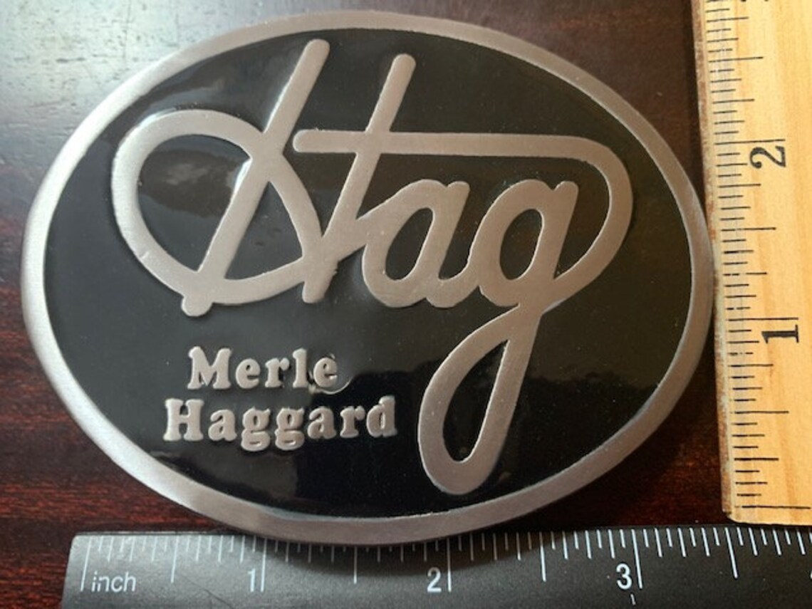Merle Haggard the Great "hag" Belt Buckle Durable Black Enameled 3.5 ...