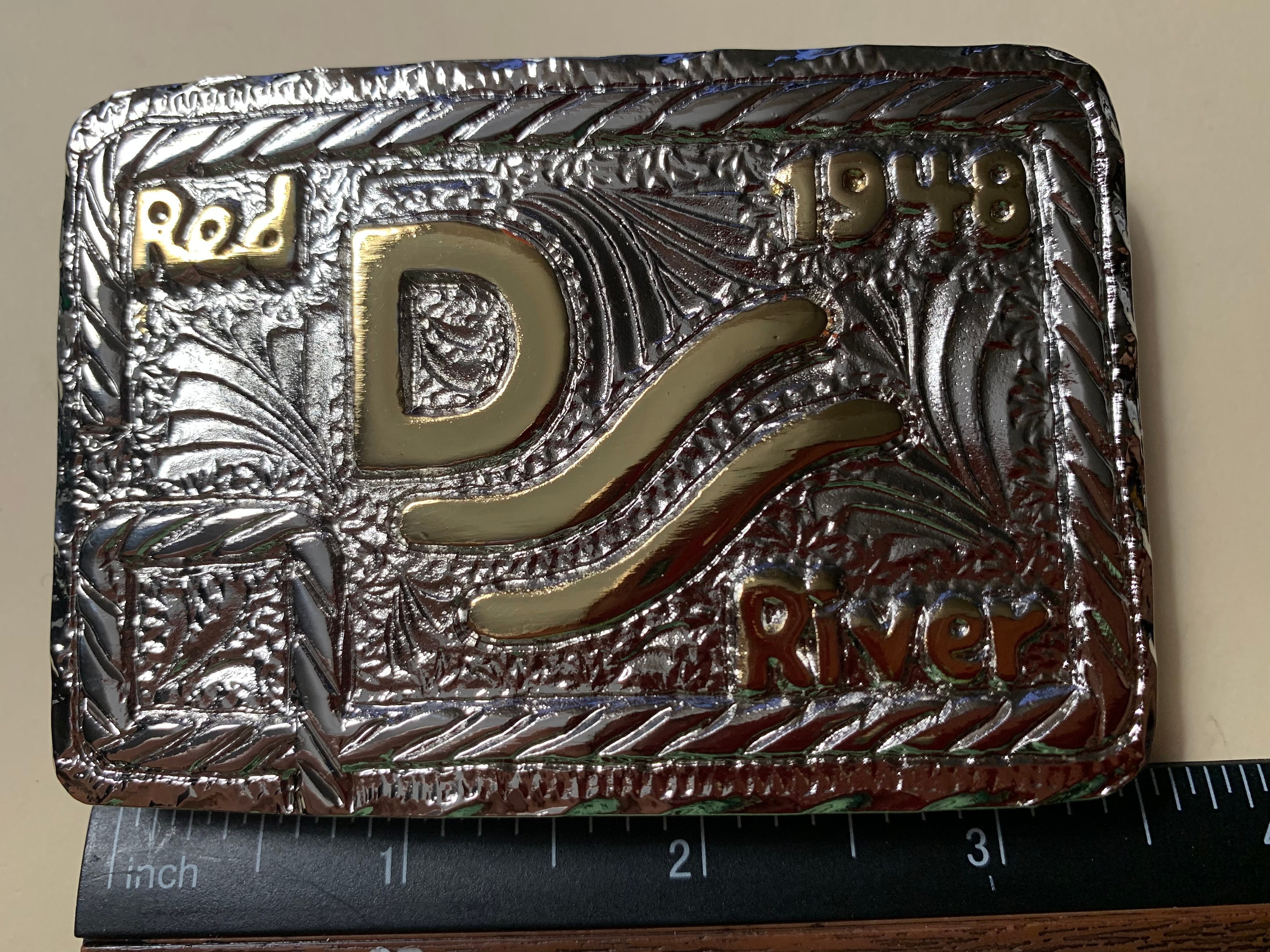 John Wayne Gold/nickel Red River D Belt Buckle Etched Scroll Western - Etsy