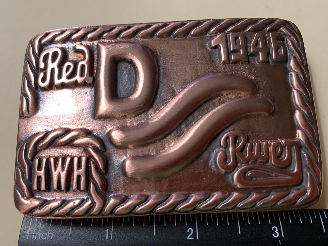John Wayne COPPER Red River D Belt Buckle 1946 Howard Hawks Initials ...