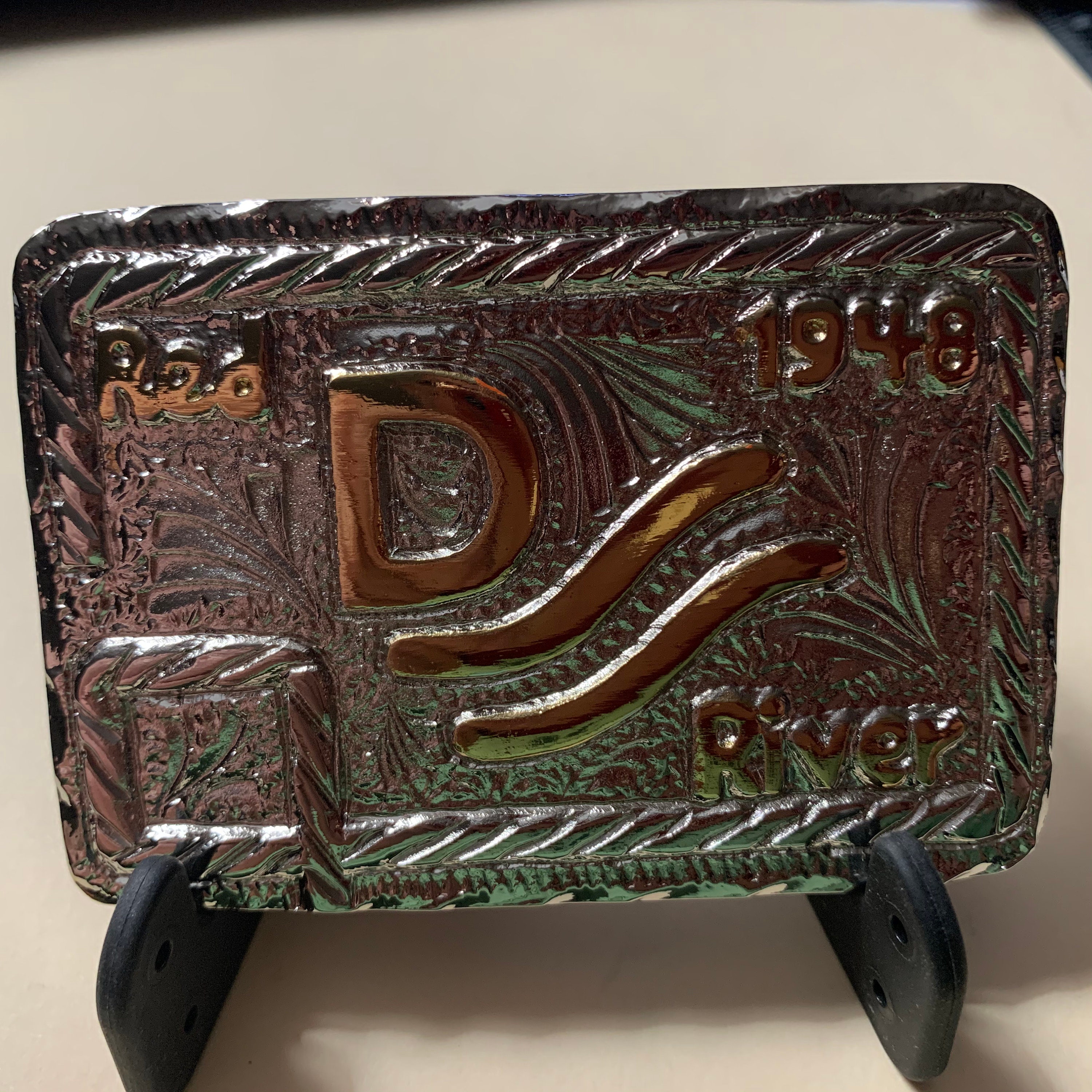 John Wayne Gold/nickel Red River D Belt Buckle Etched Scroll Western - Etsy