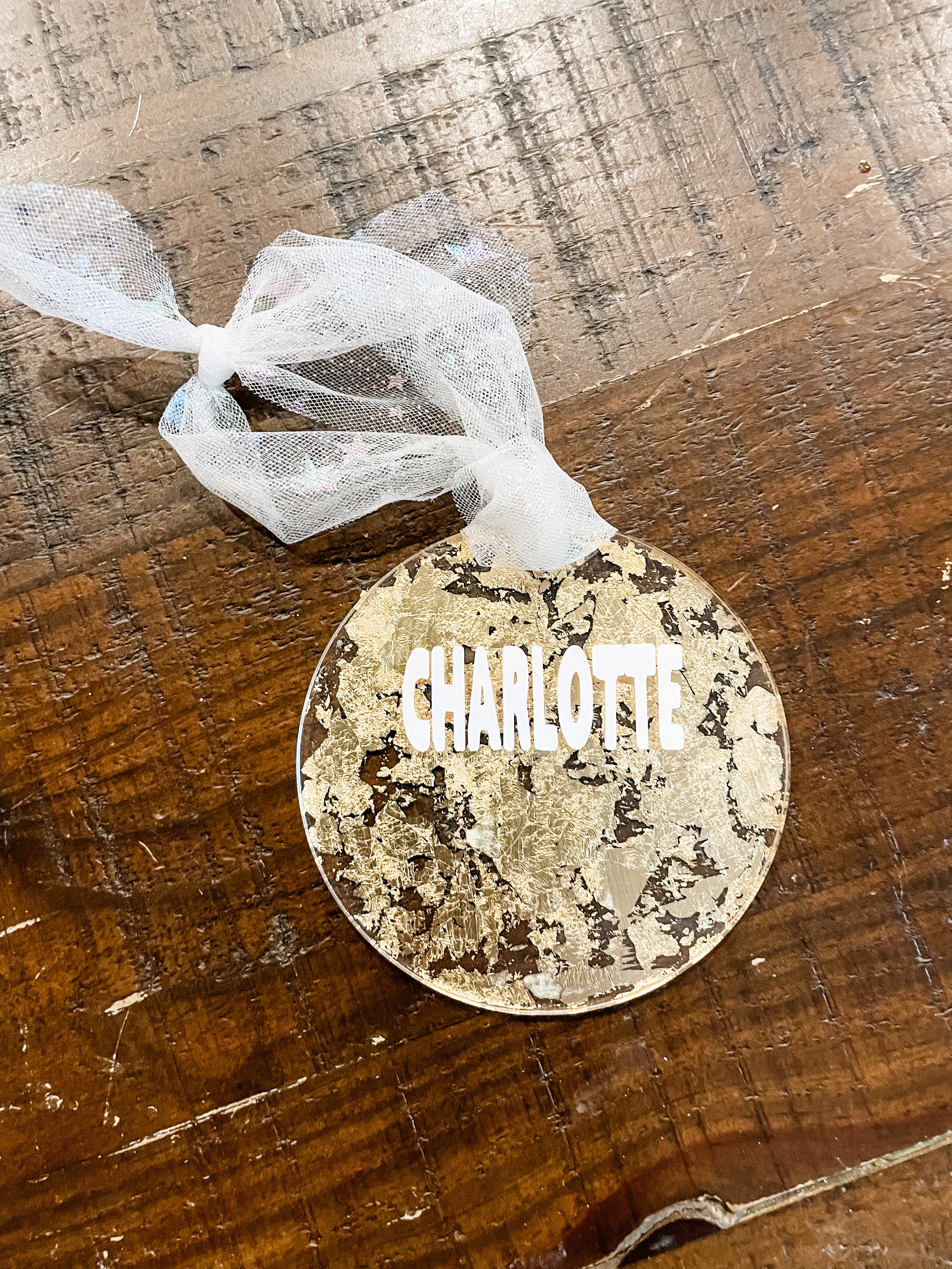 Acrylic Gold Leaf Name Tag-ornament - Etsy