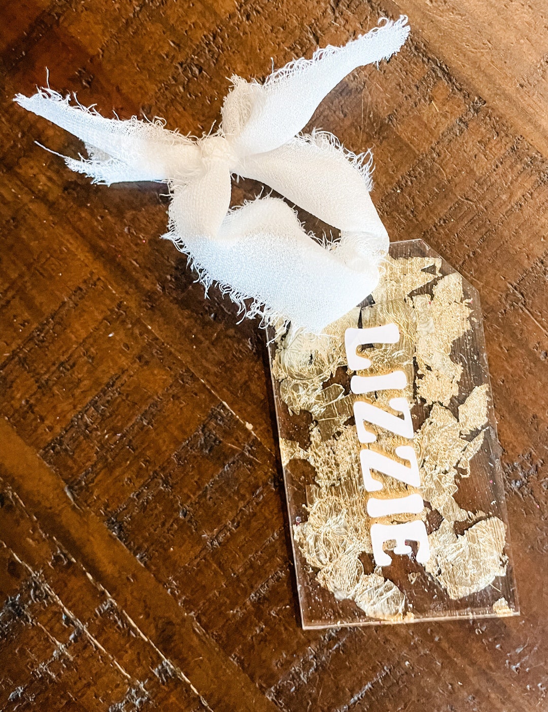 Acrylic Gold Leaf Name Tag-ornament - Etsy