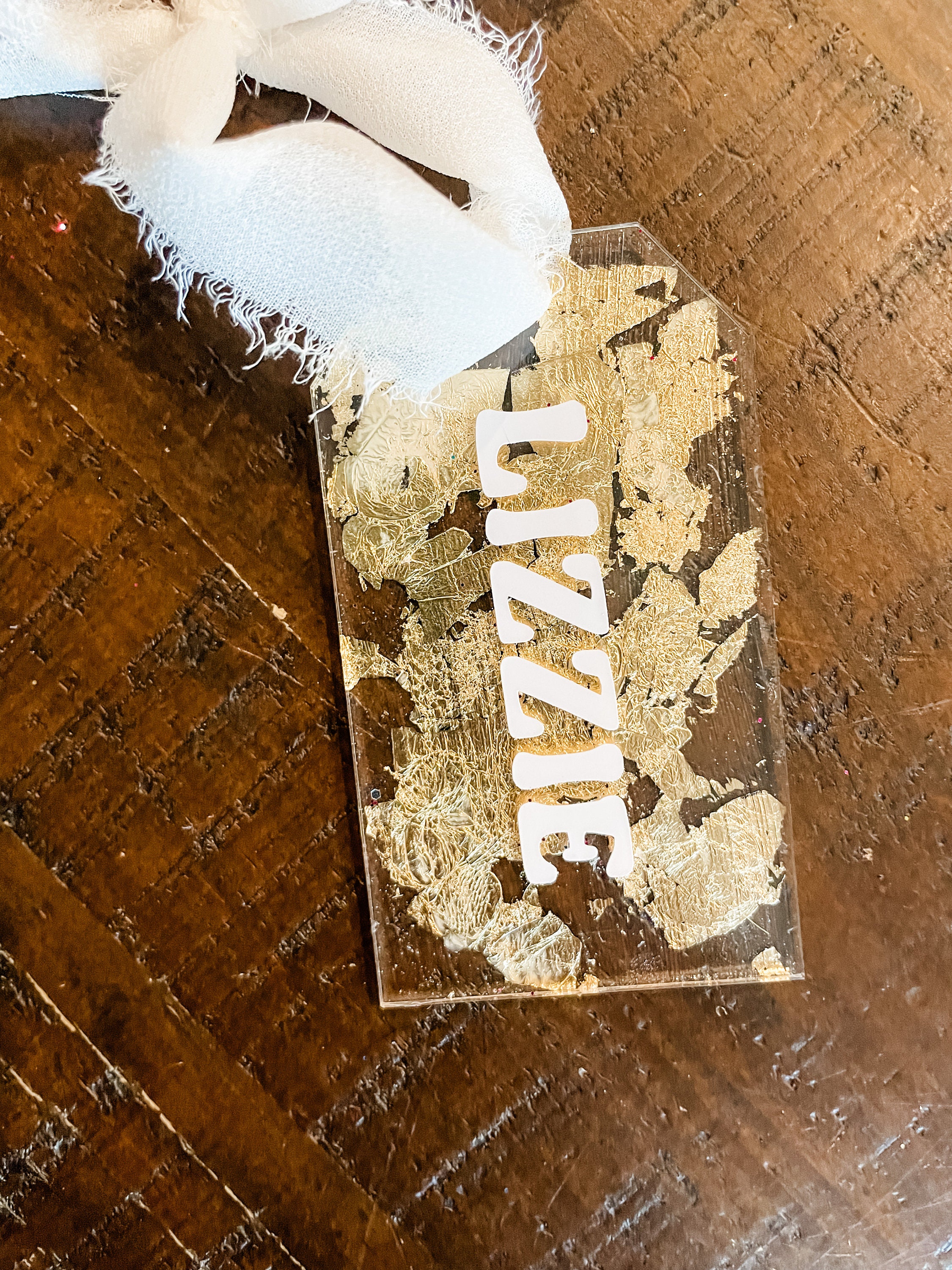 Acrylic Gold Leaf Name Tag-ornament - Etsy