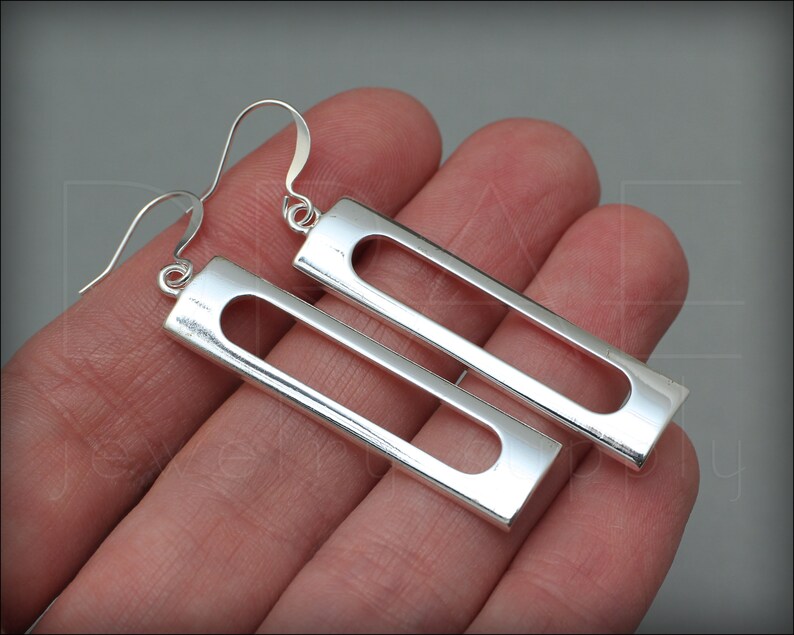 Silver Open Rectangle Earrings Long Silver Rectangle - Etsy