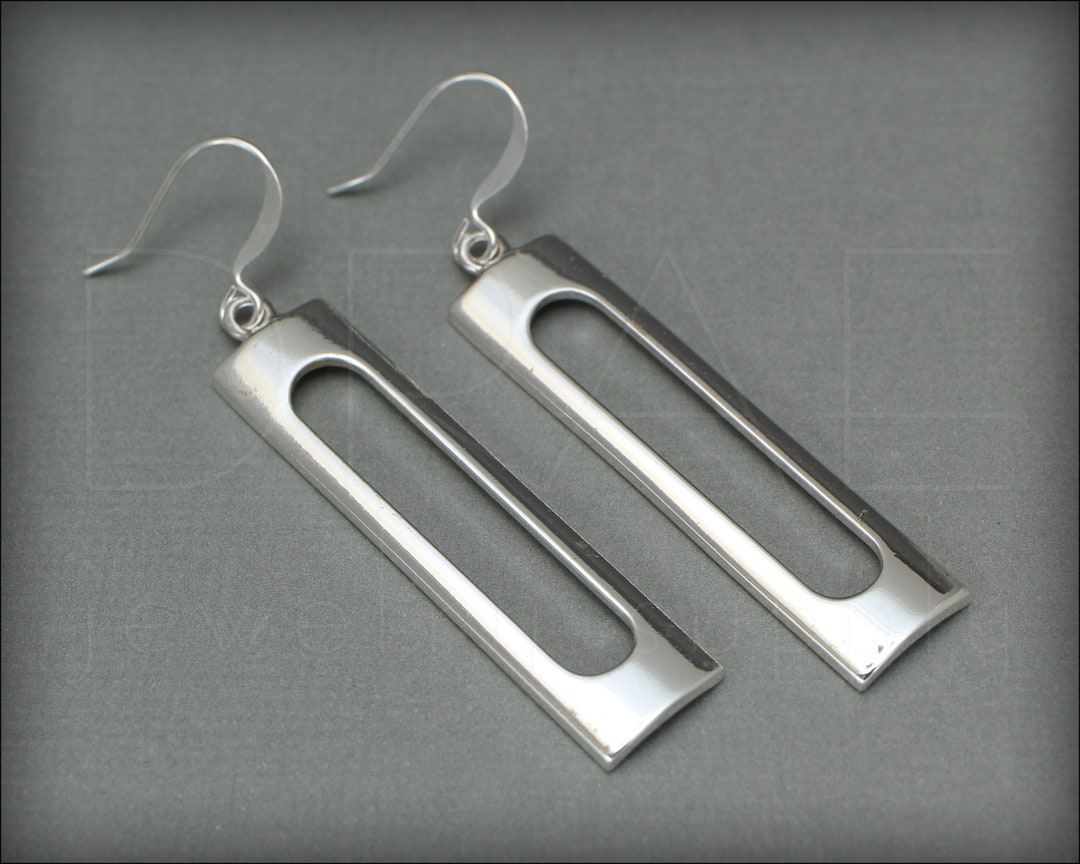 Silver Open Rectangle Earrings Long Silver Rectangle Earrings Silver ...