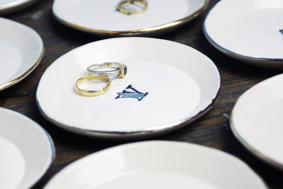 Monogram Porcelain Ring Dish: Handmade With Gold Accent - Etsy