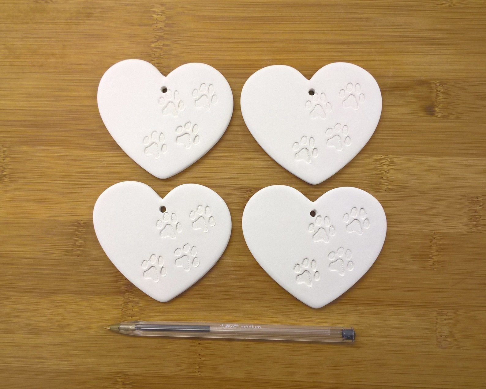 4 Ceramic Dog Paw Hearts 8cm X 7cm. for Painting/decoupage/etc 'cold ...