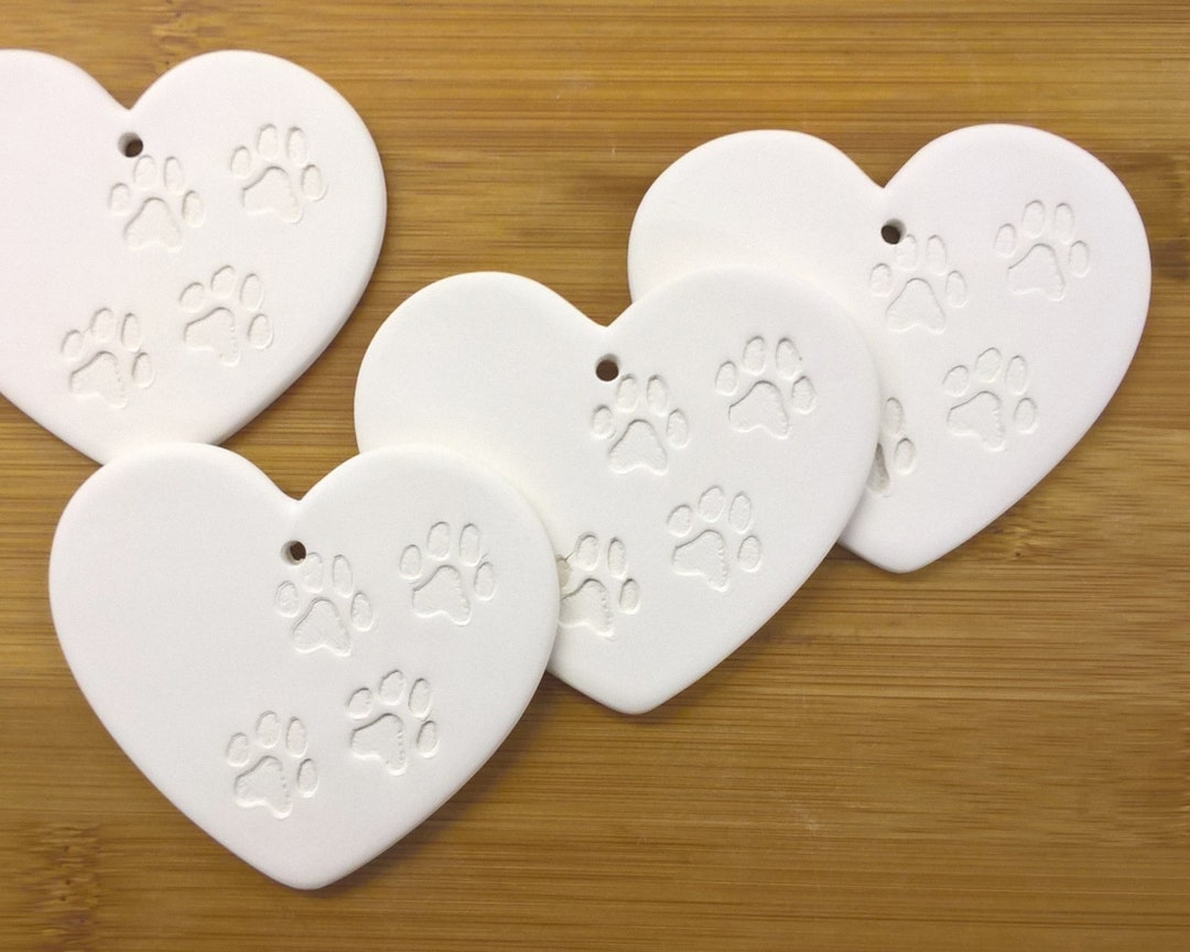 4 Ceramic Dog Paw Hearts 8cm X 7cm. for Painting/decoupage/etc 'cold ...