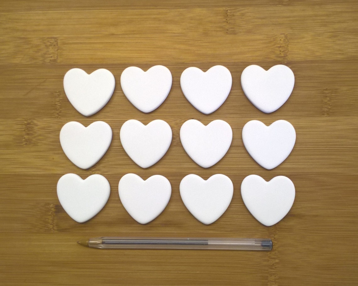 12 Ceramic Heart Tiles 4cm X 3.5cm. for Painting/decoupage/etc 'cold ...