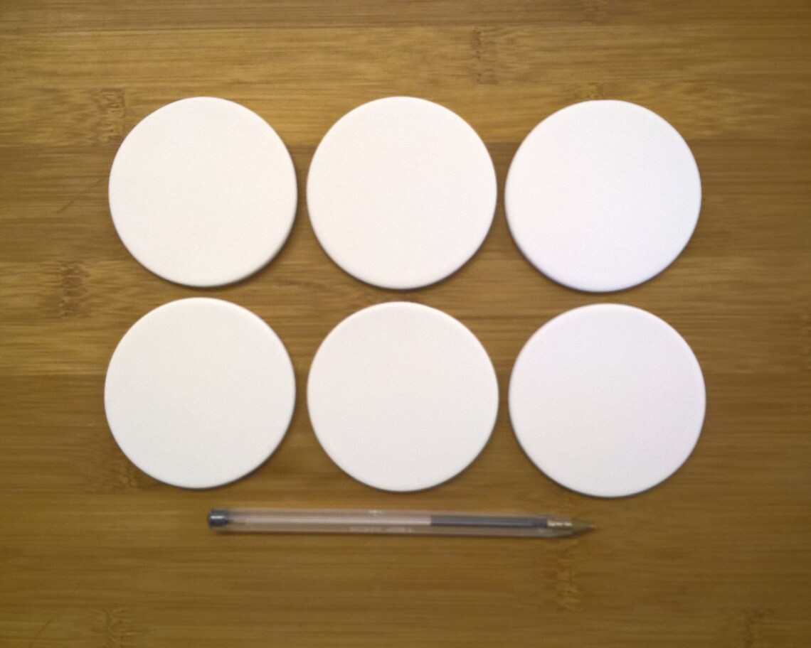6 Round Ceramic 7cm Blank Tiles. Super Smooth Bright White Surface for ...