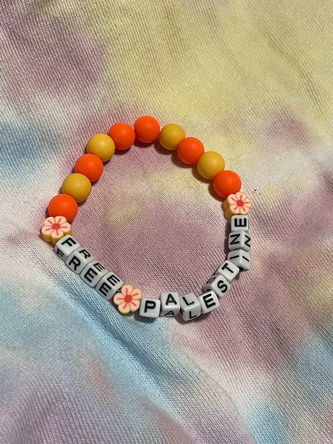Orange and Yellow Flower-themed “FREE PALESTINE” Kandi Bracelet || All ...