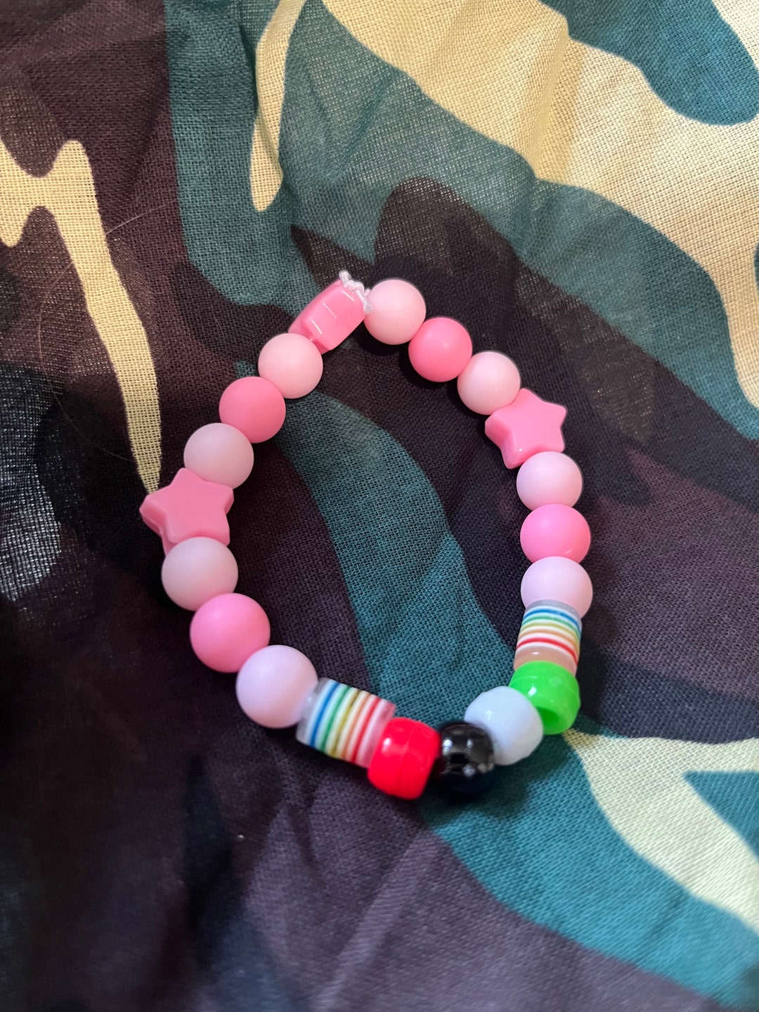 Subtle Palestine Solidarity Light & Dark Pink Kandi Stretch Bracelet ...