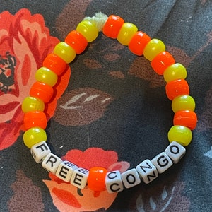 Yellow and Orange “free Congo” Kandi/pony Bead Rave Bracelet - 100% of ...