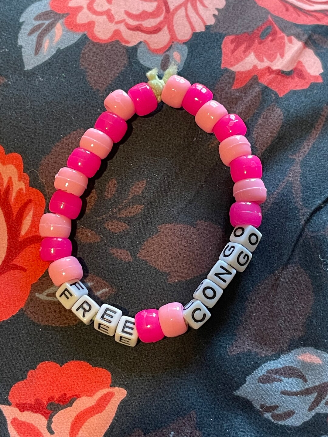 Double-pink “free Congo” Kandi/pony Bead Bimbocore Rave Bracelet - 100% ...
