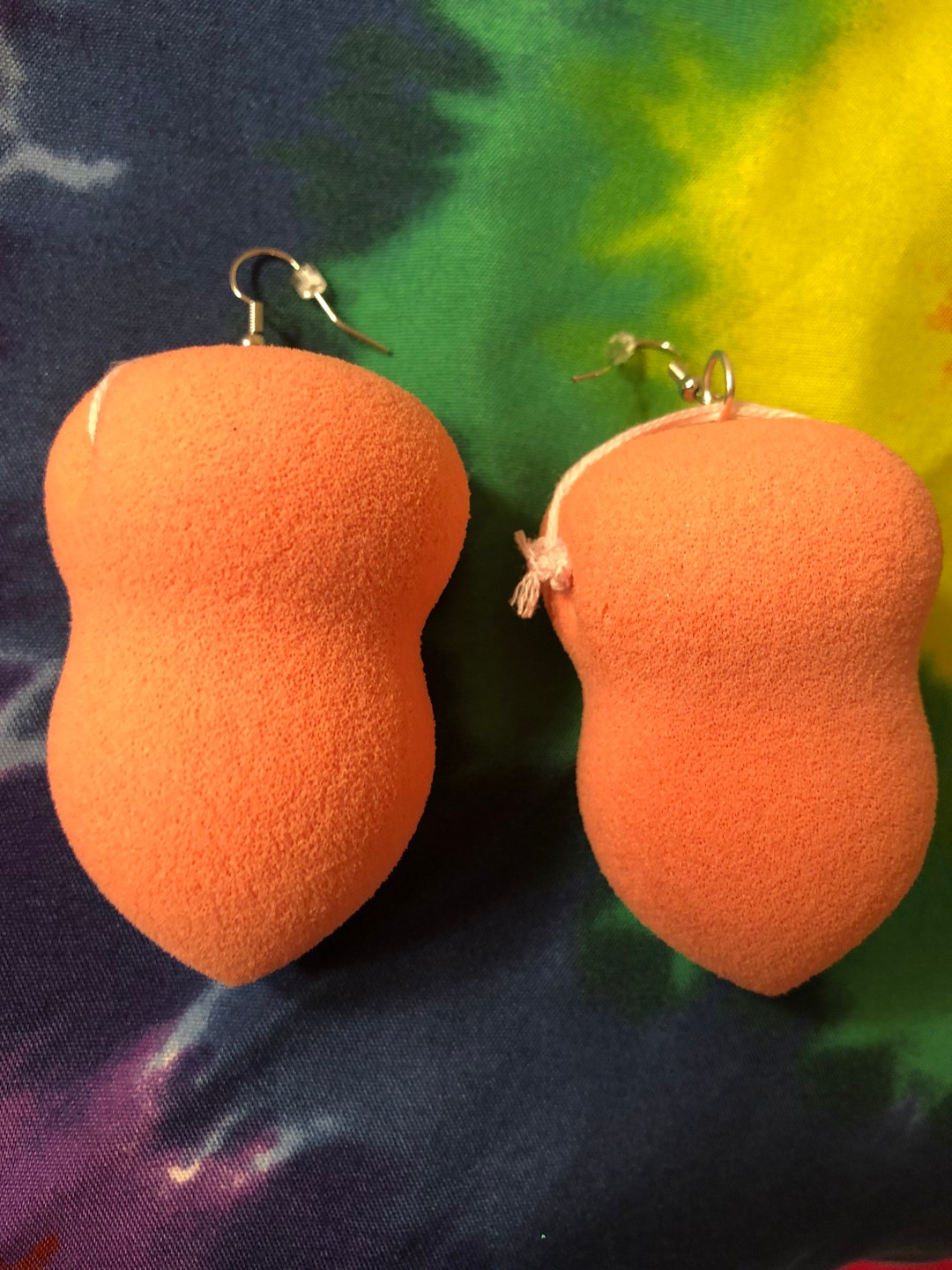 Repurposed Foam Squishy Orange Makeup Beauty Blender Dangle Earrings ...