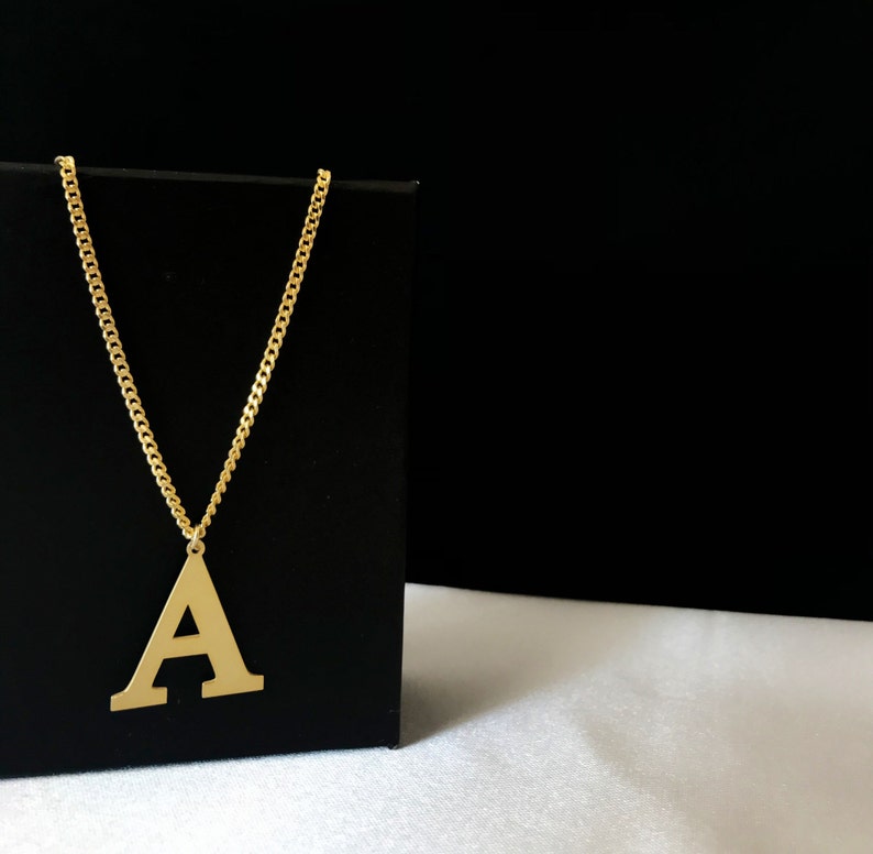 Initial Letter Necklace Curb Chain Letter Custom Initial - Etsy