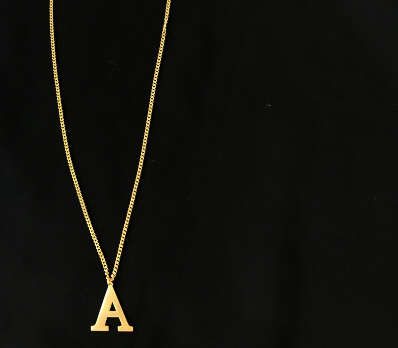 Initial Letter Necklace Curb Chain Letter Custom Initial - Etsy