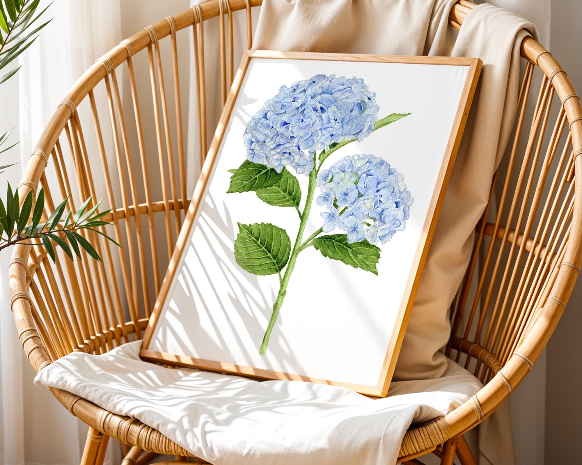 Blue Hydrangea Watercolor Art Print: Botanical Wall Art for Entry Way ...