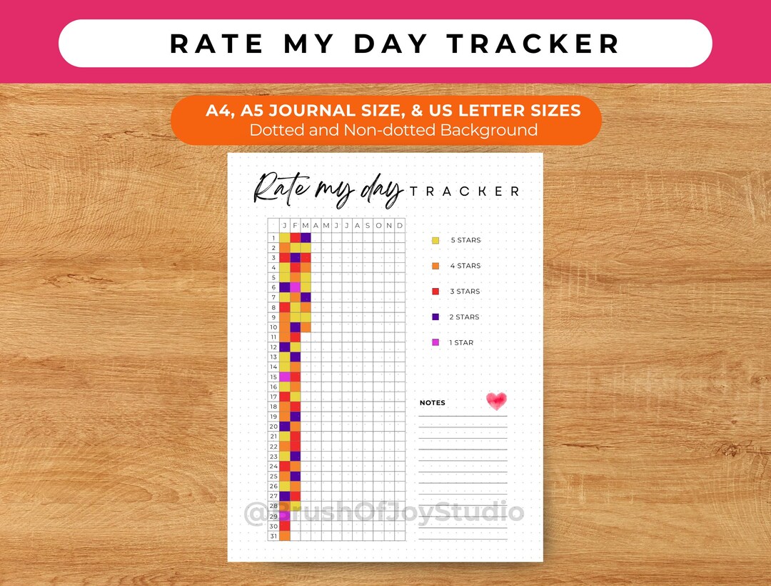 Yearly Rate My Day Tracker - PRINTABLE Journal Page - Journal Template ...