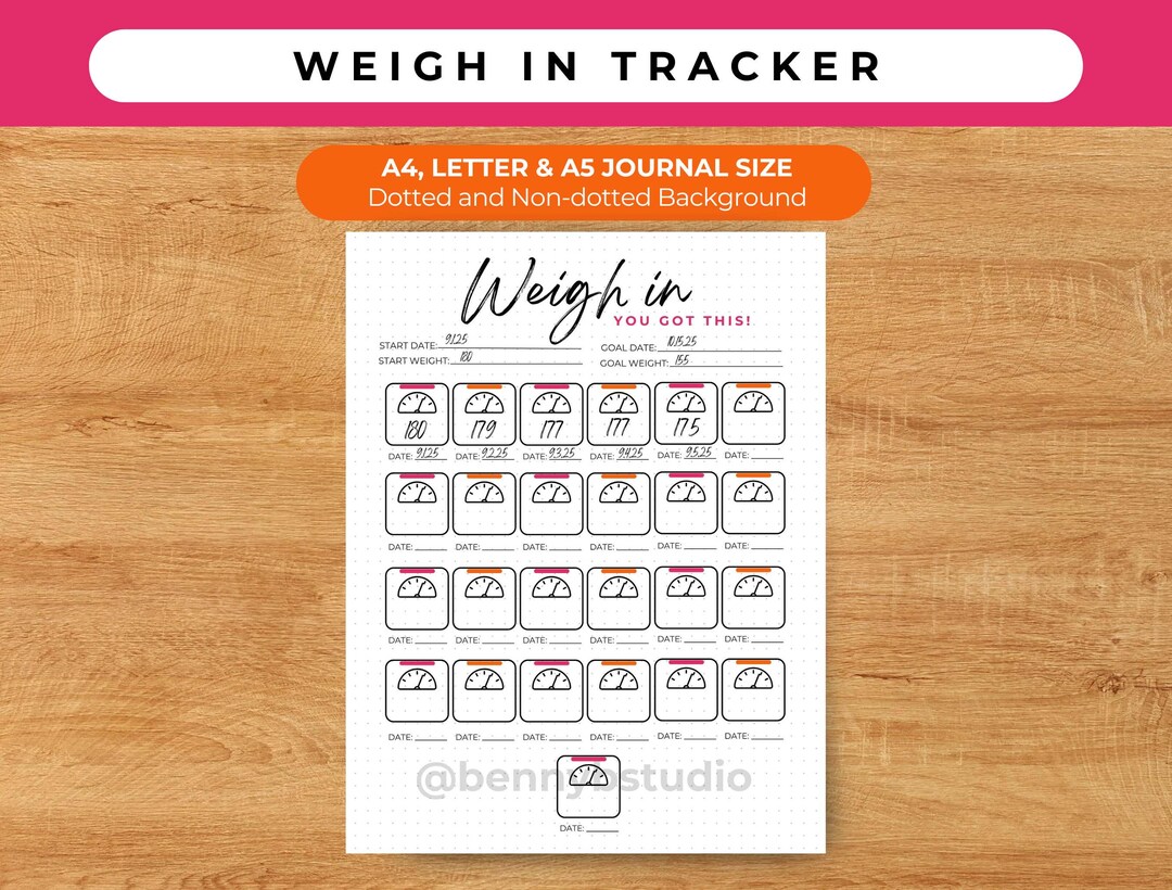 Weigh in - PRINTABLE Journal Page, Workout Tracker, Health Tracker ...