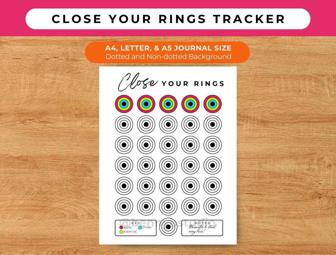 Exercise Rings Fitness Tracker - PRINTABLE Journal Page, Planner Page ...