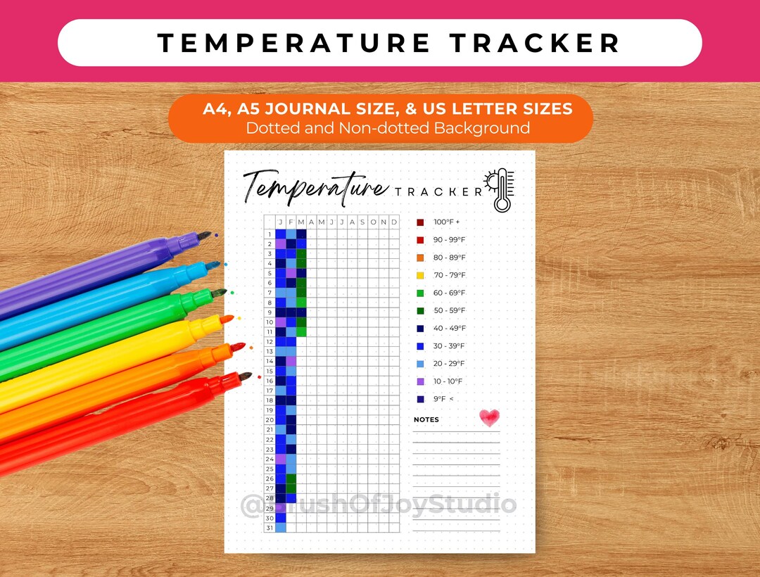 Yearly Temperature Tracker - PRINTABLE Journal Page - Journal Template ...
