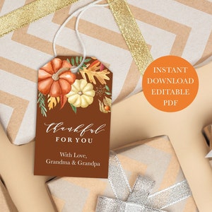 PRINTABLE Thanksgiving Gift Tags, Editable Favor Tag, Brown ...