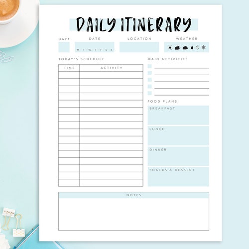 Daily Travel Itinerary Planner Printable PDF Undated - Etsy